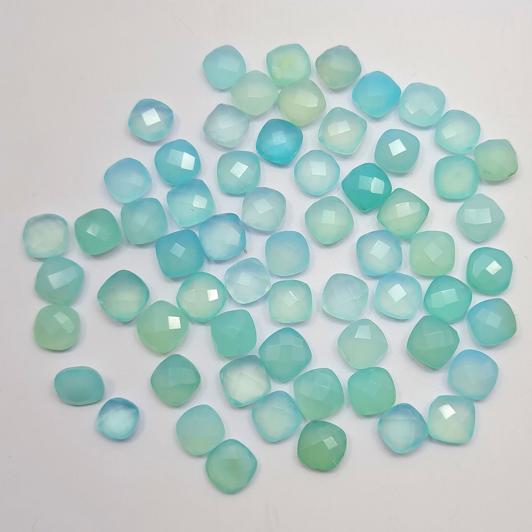 24 Pcs 8 MM Cushion Cut Aqua Chalcedony Stone Faceted Chalcedony AAA ...
