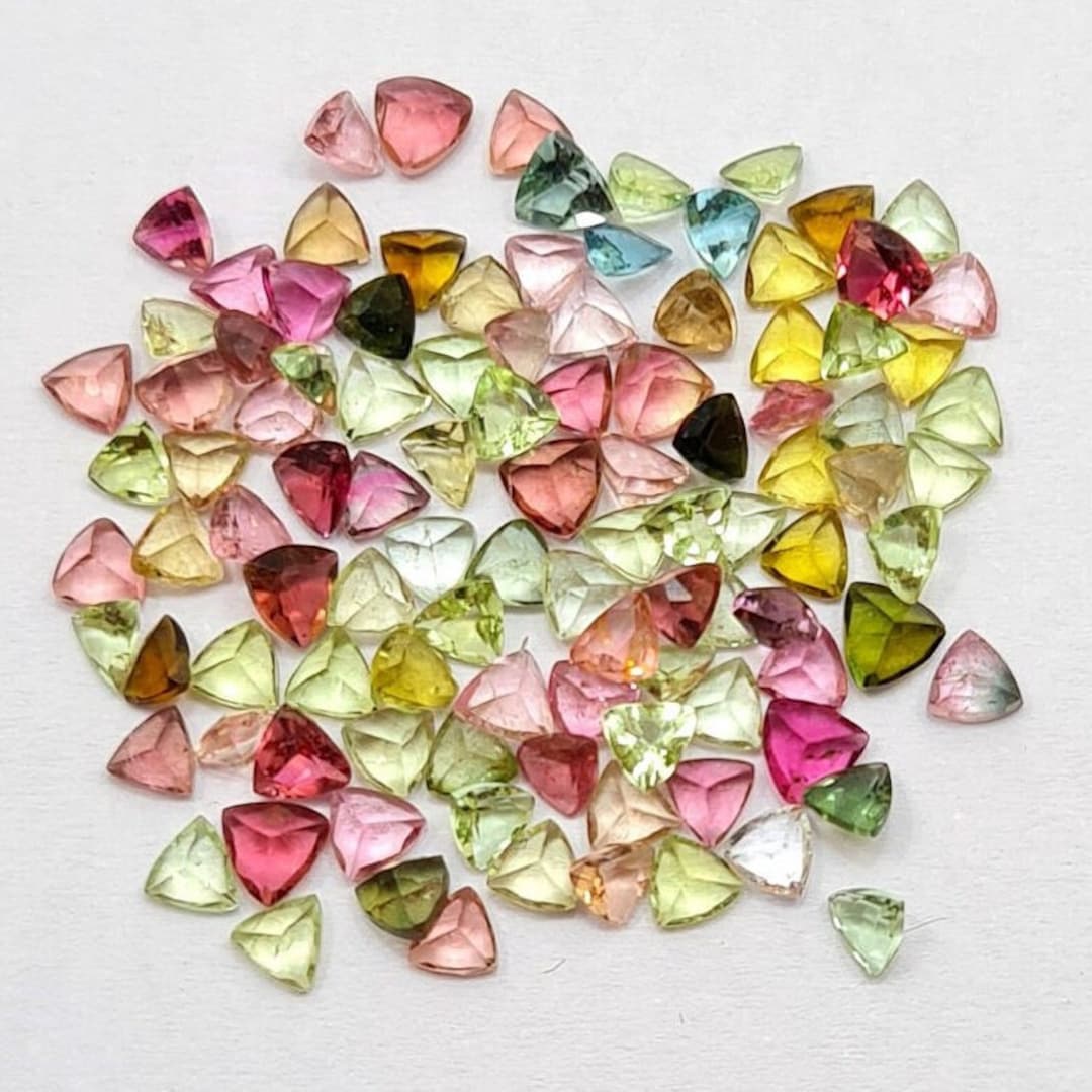 25 Pcs 3 MM Trillion Tourmaline Cut Stone, Natural Multi Color ...