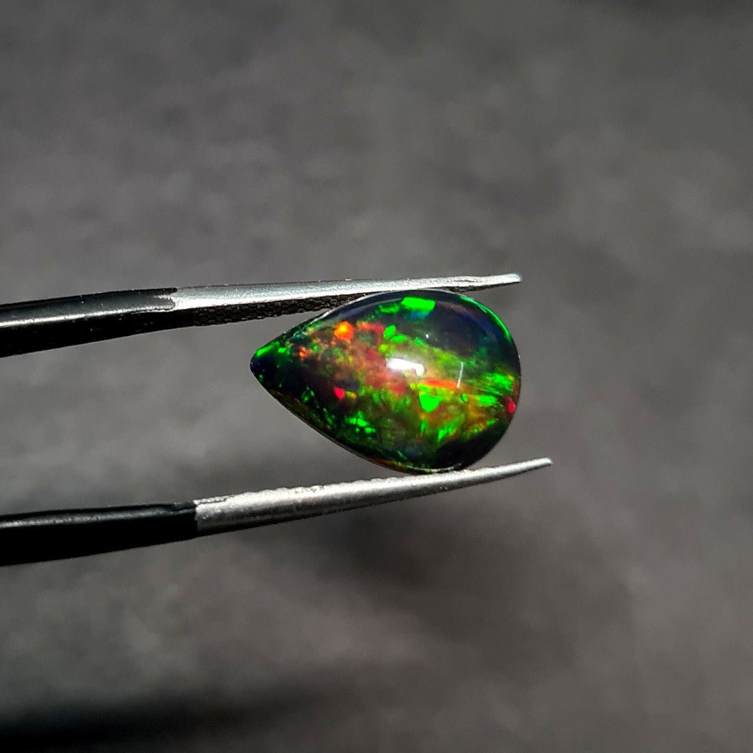 13x9 MM Pear Black Opal Cabochon, AAA Quality Ethiopian Opal Cabochon, Fire Opal Cabochon, Black ...