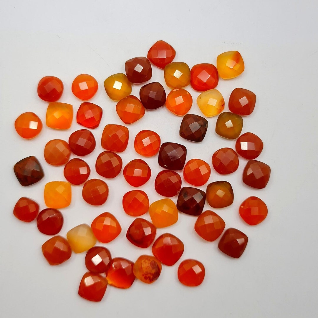 24 Pcs 8 MM Cushion Cut Orange Chalcedony Stone~ Faceted Chalcedony ...