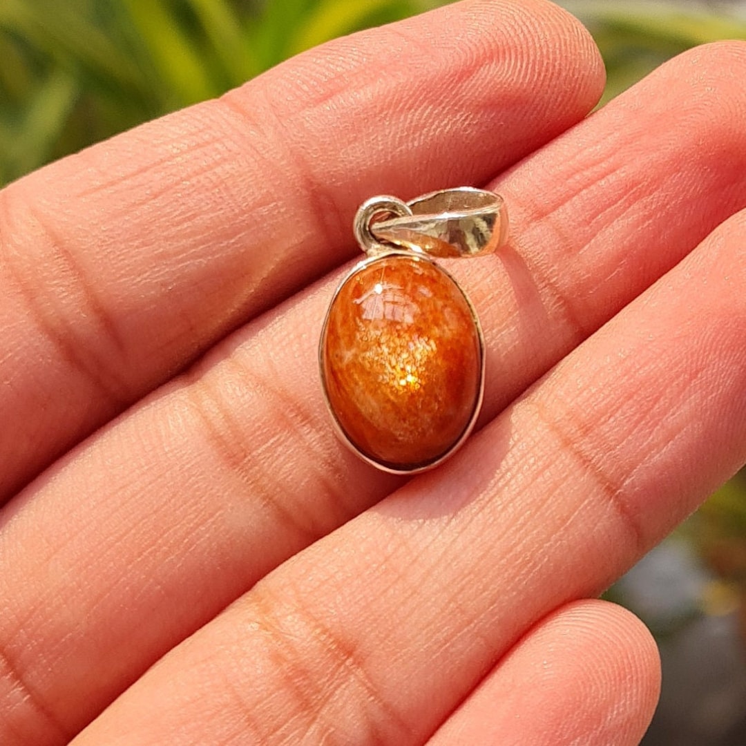 Amazing Fire Sunstone Necklace~ 925 Sterling Silver~ Natural Sunstone ...
