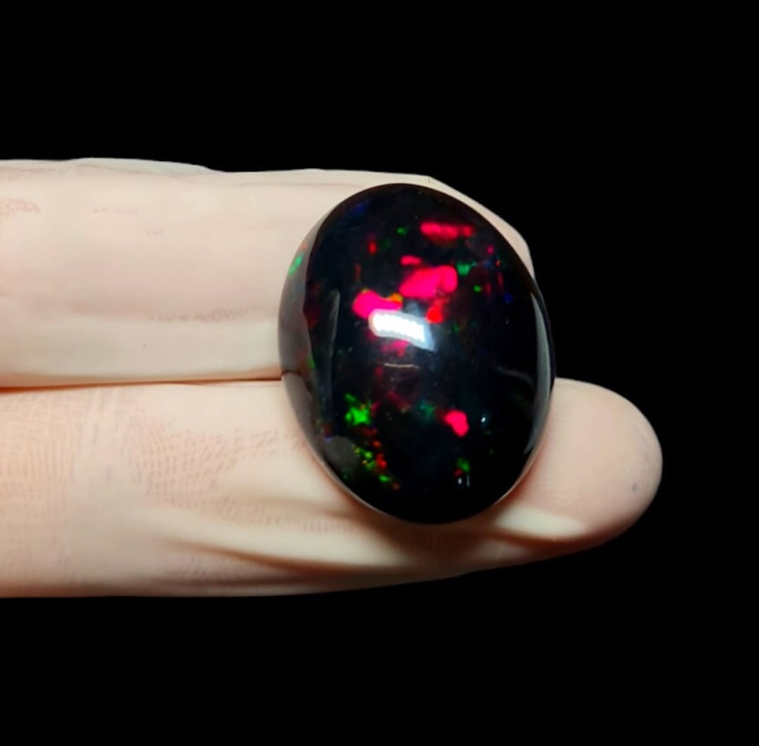 Oval Black Opal Cabochon: Natural Ethiopian Gemstone, AAA Quality ...