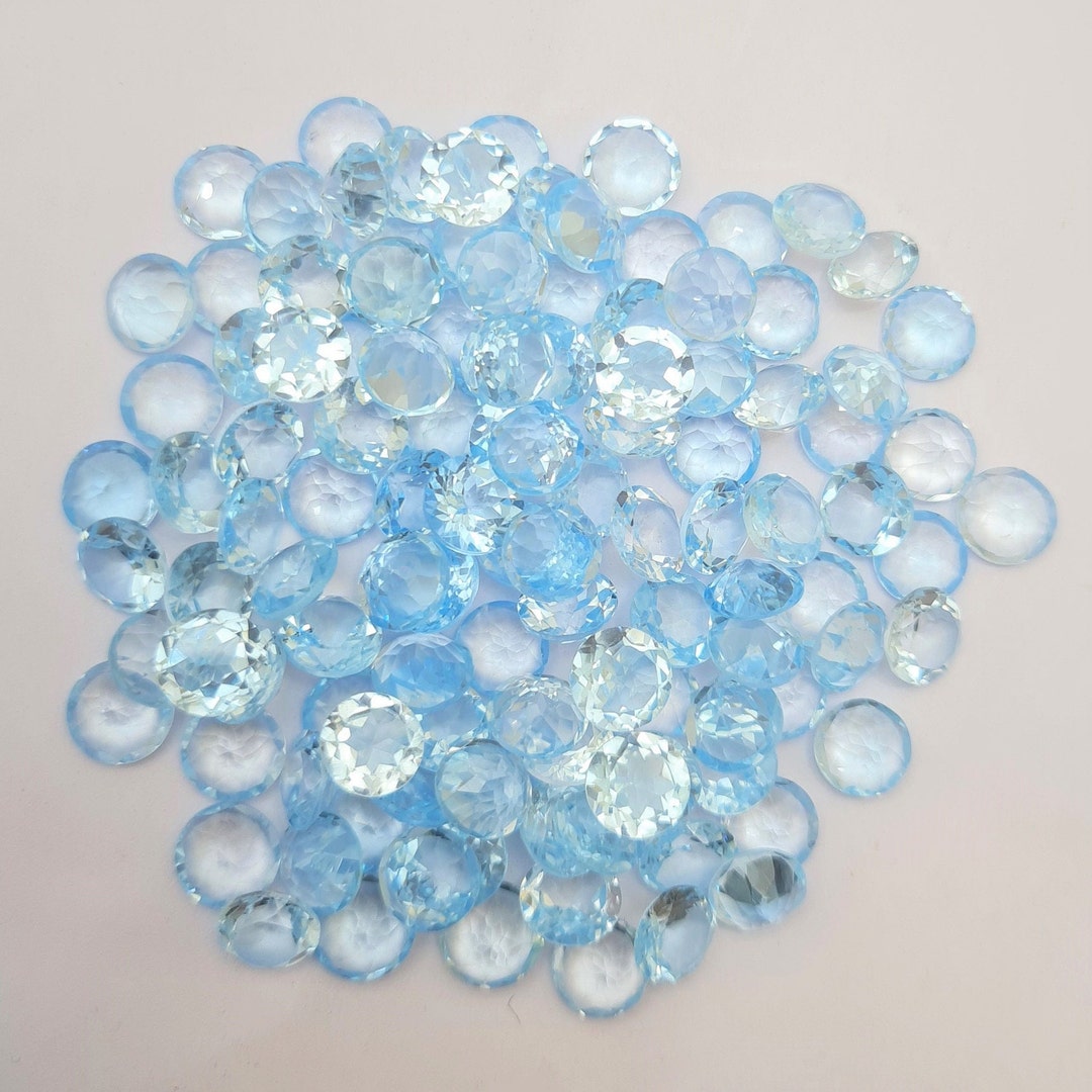8 MM 10 Pcs Sky Blue Topaz Round Cut, Topaz Cut Stone, Faceted Topaz ...