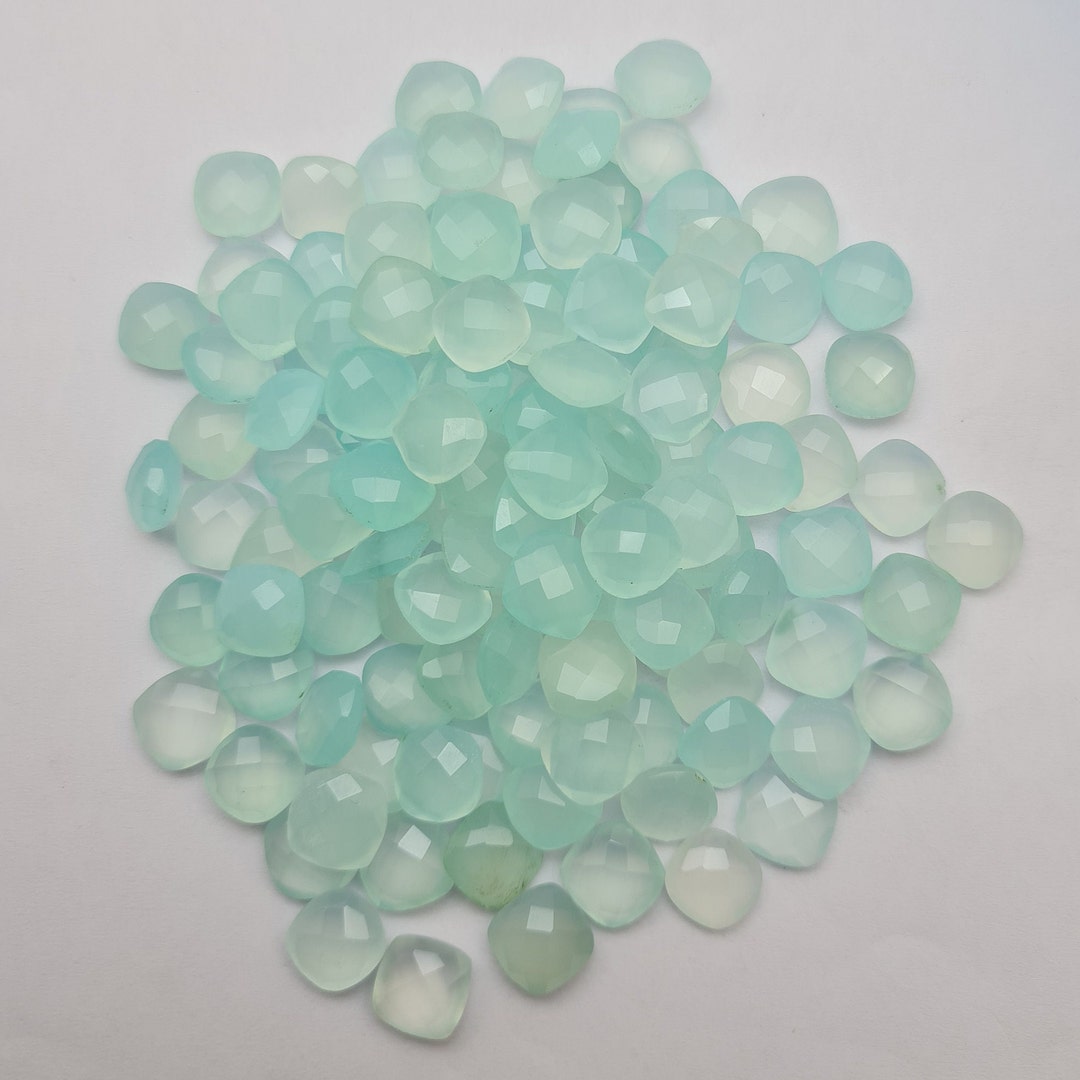 28 Pcs 10 MM Cushion Cut Chalcedony Faceted~ Aqua Color Checker Cut ...