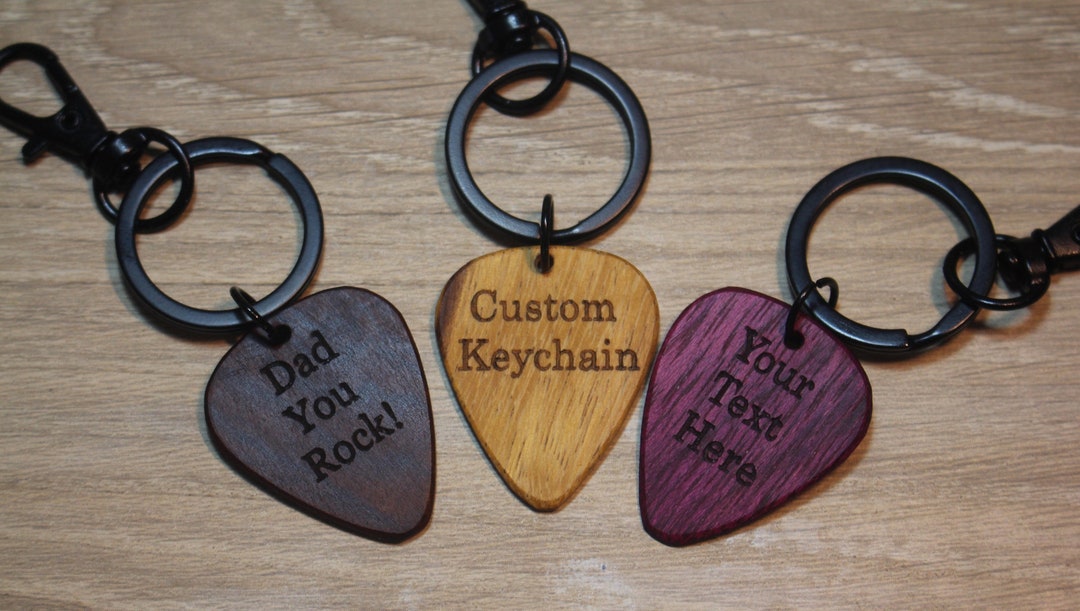 Wood Guitar Pick Keychain - Custom Keychain Gift - Personalized ...