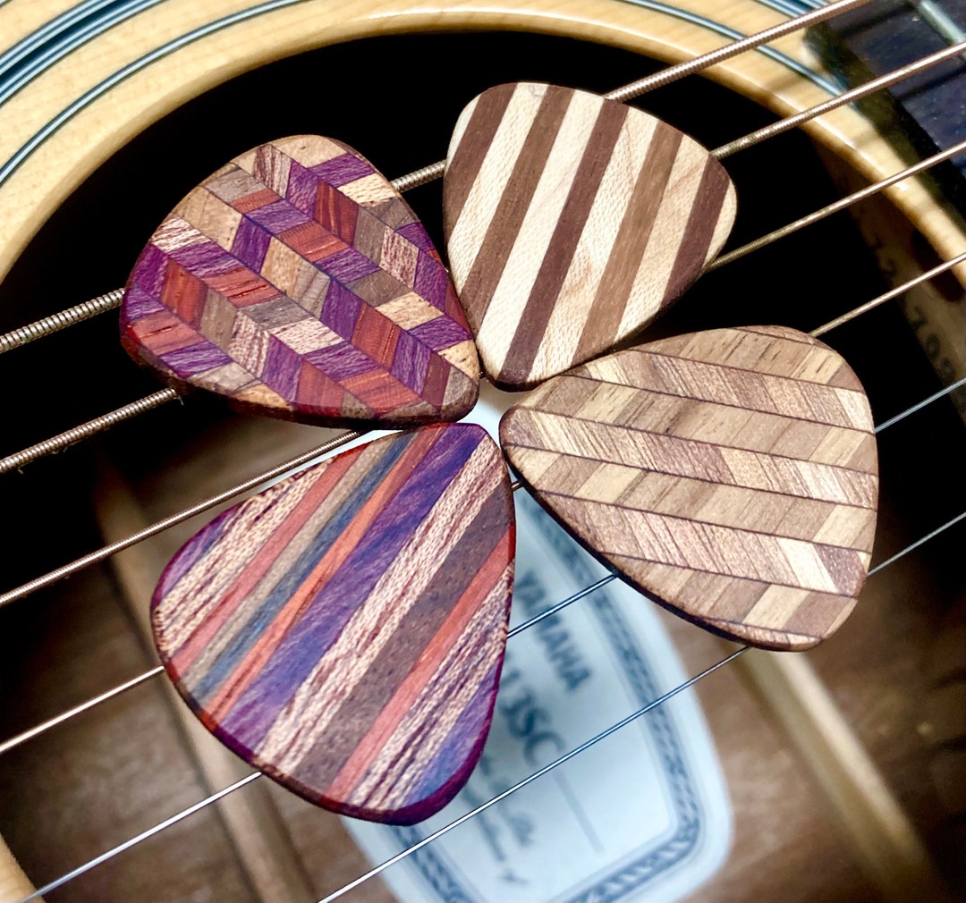 Engravable Wood Guitar Picks Variety Pack, Set of 4 Custom Picks ...
