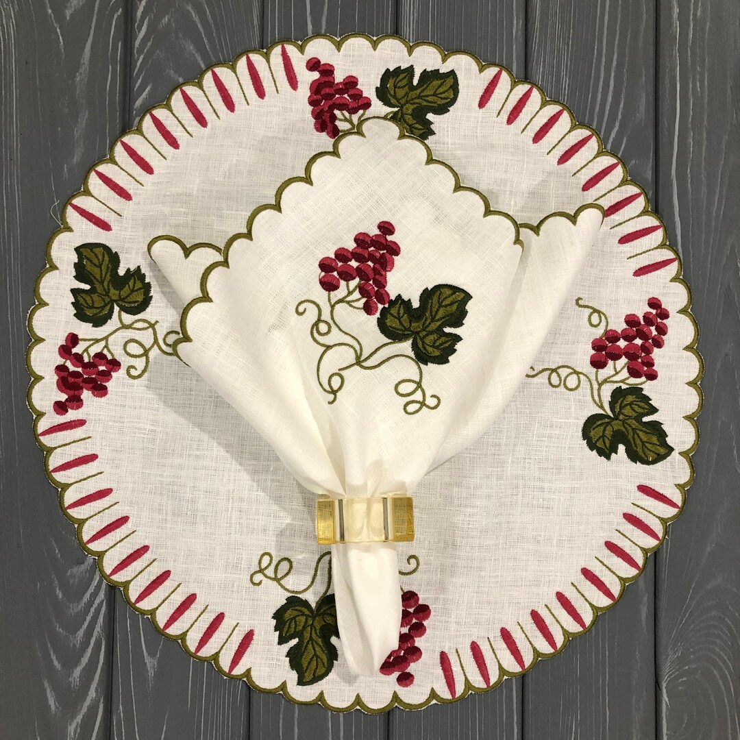 Grapes Embroidered Scallop Napkins Square - Etsy