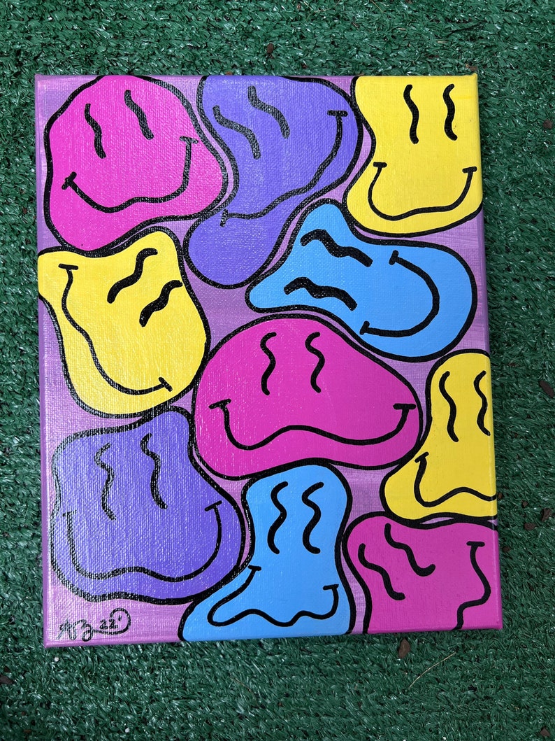 Melting Smiley Face | Trippy Art | Trippy Painting | Wall Decor | Dorm ...