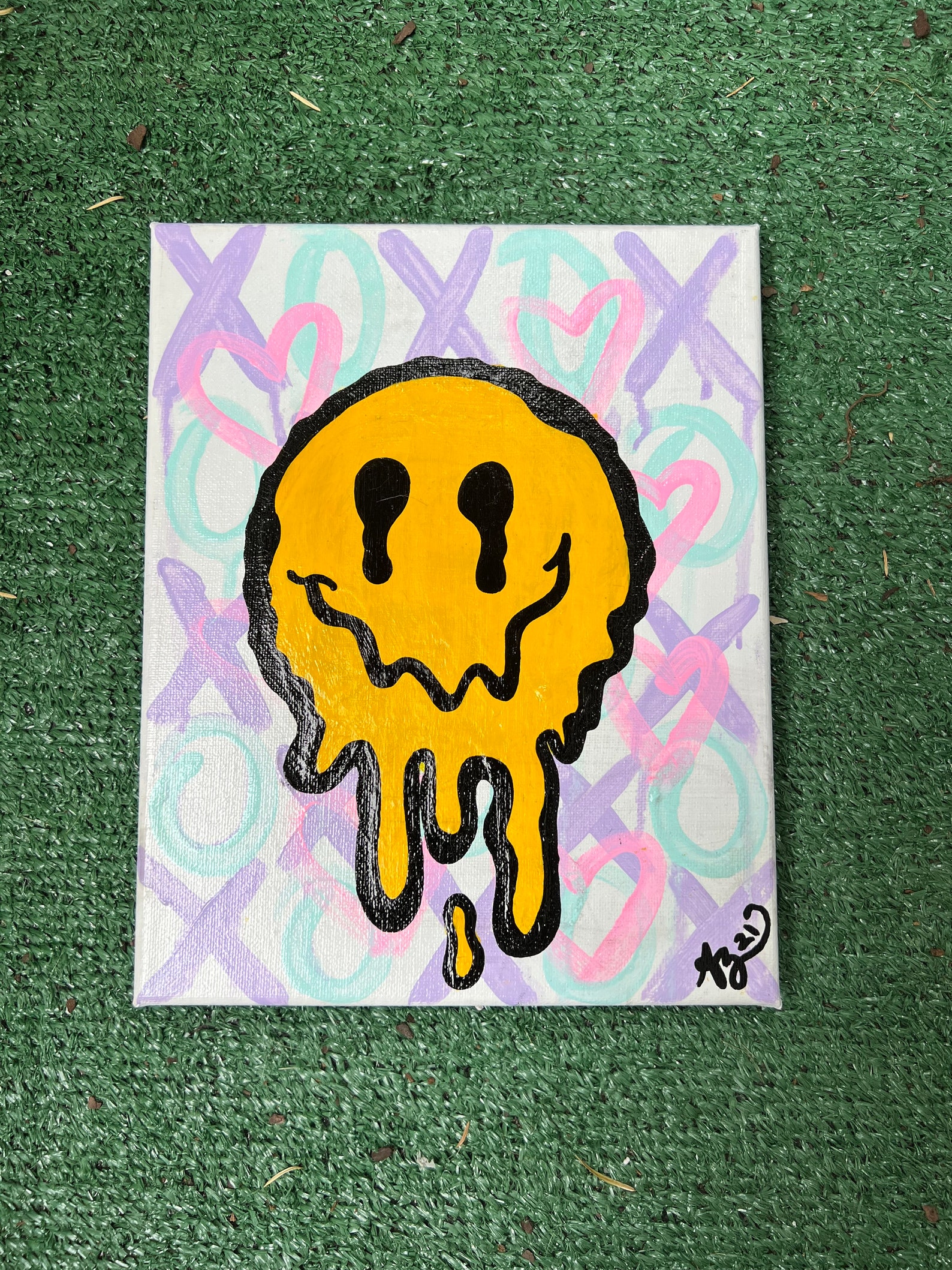 Handpainted Trippy Yellow Smiley Face Wall Art, Psychedelic Dorm Room ...