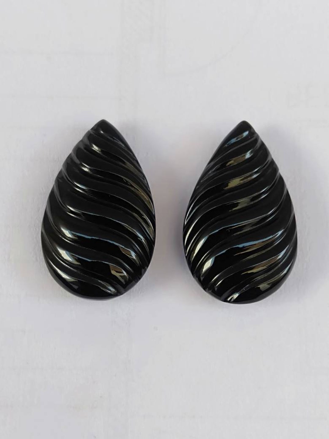 Hand Carved Pear Onyx Gemstone Pair, Jewelry Making (24x15mm) - Etsy
