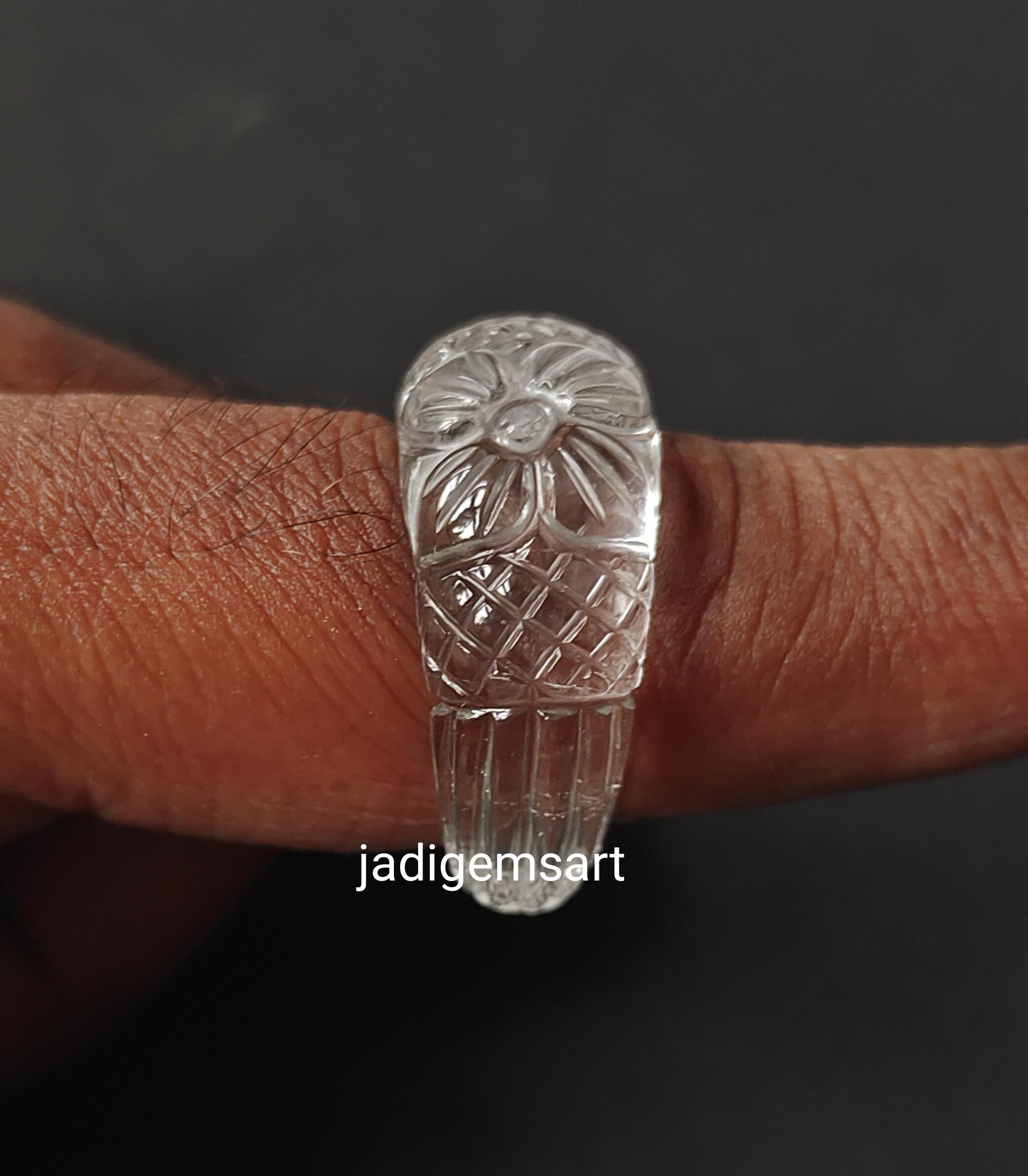 1 Piece Rock Crystal Clear Quartz Carved Polished Single Gemstone Ring ...
