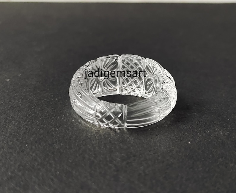 1 Piece Rock Crystal Clear Quartz Carved Polished Single Gemstone Ring ...