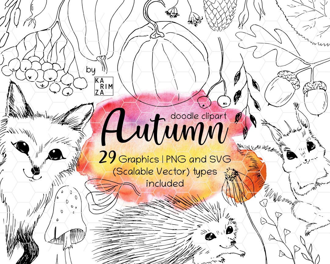 FALL CLIPART Black and White for COMMERCIAL Use - Etsy