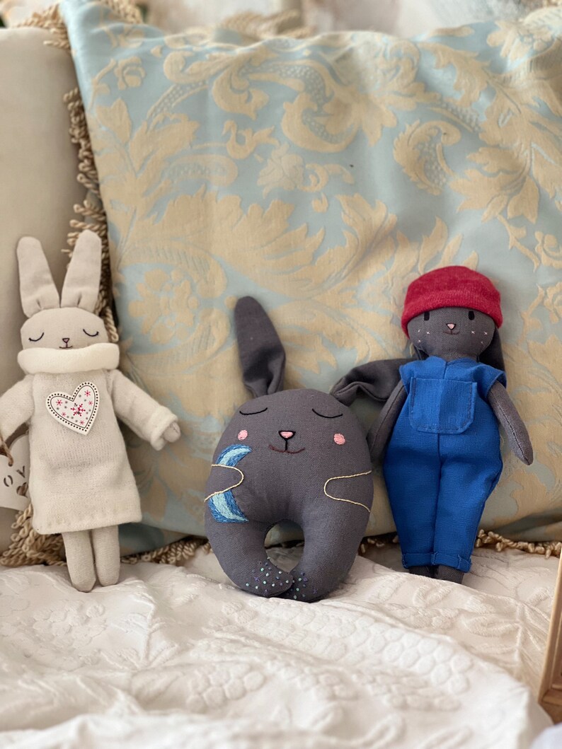 Handmade Linen Bunny Toy, Embroidered Sleep Pillow - Etsy
