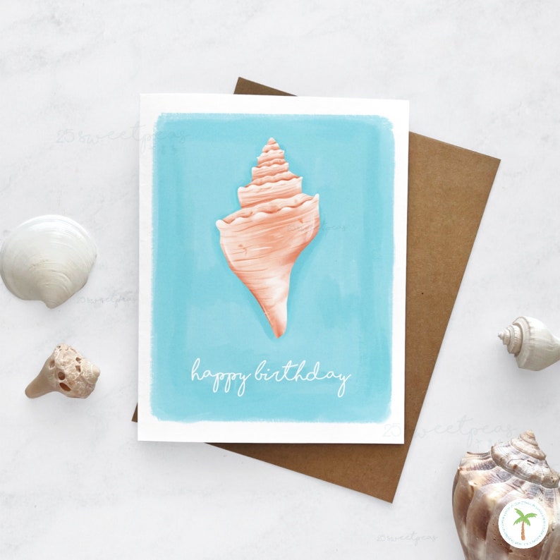 Conch Sea Shell Card Blank Card Beachy Birthday Card Birth - Etsy