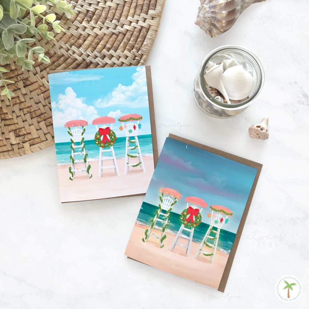 Beachy Christmas Card Set, Deck the Chairs Holiday Cards, Coastal ...