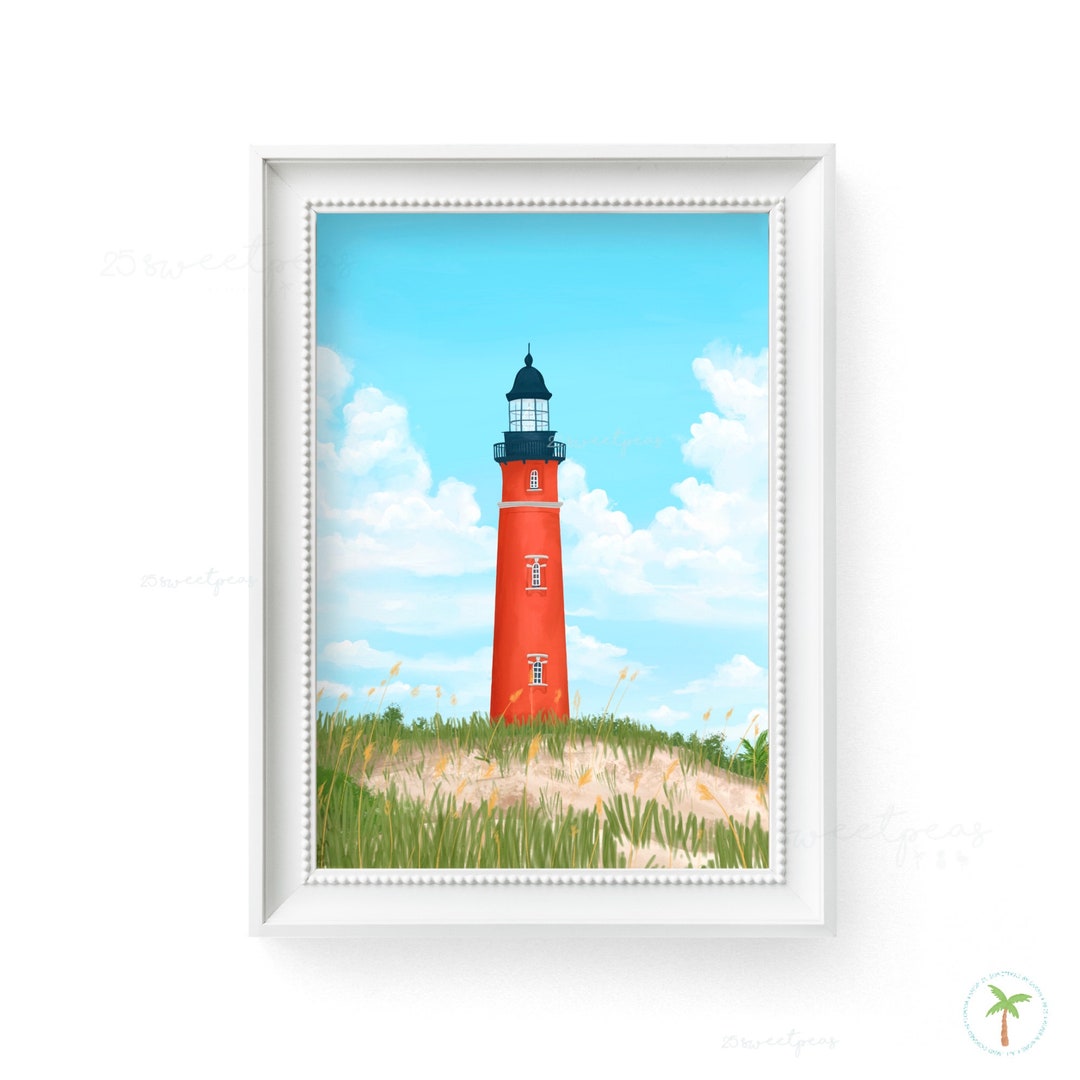 Ponce Inlet Lighthouse Art Print, Illustrated Florida Lighthouse ...