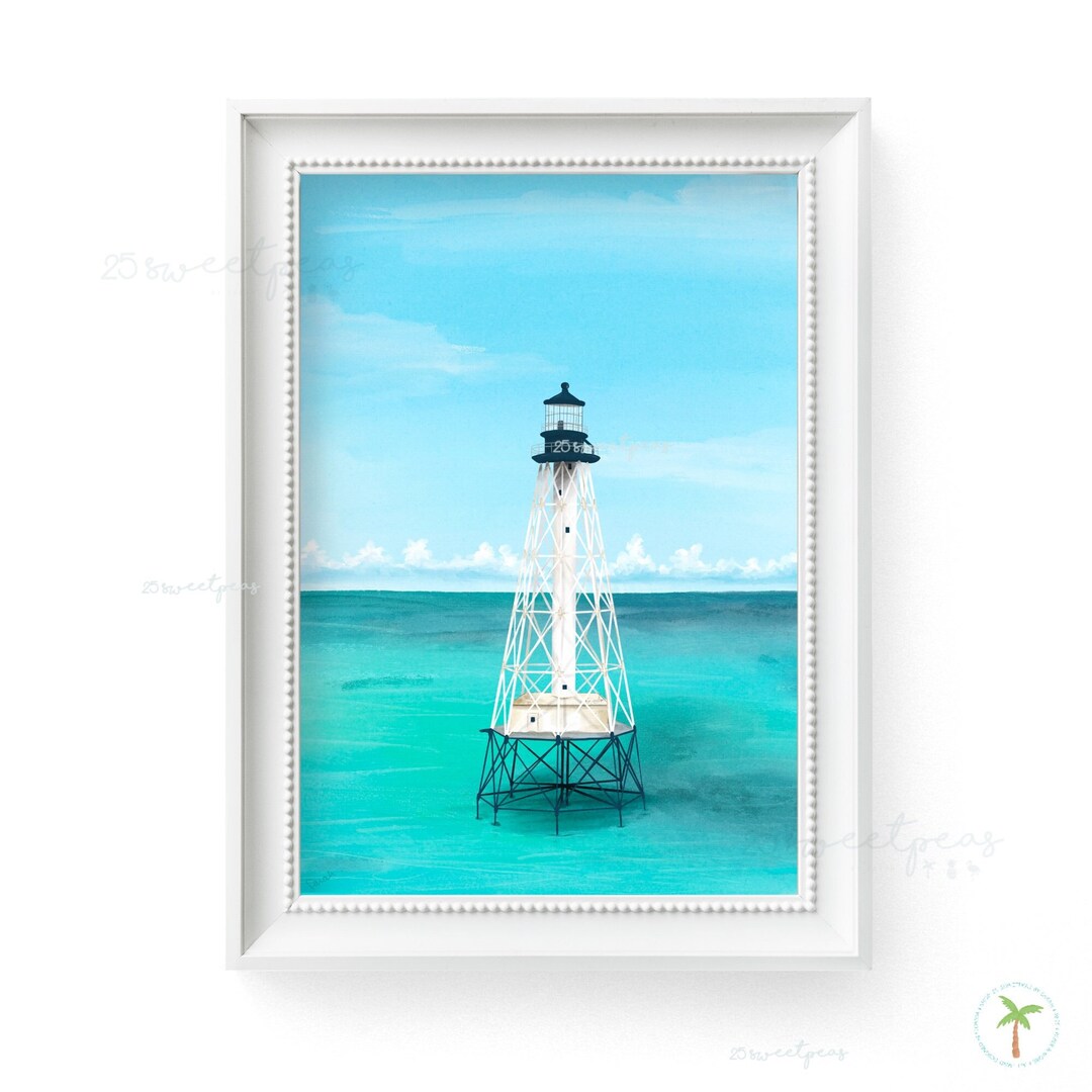 Alligator Reef Lighthouse Art Print: Florida Keys Coastal Illustration ...
