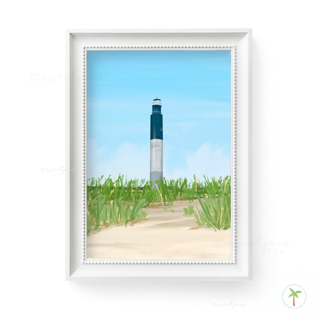 Oak Island Lighthouse Art Print , North Carolina Lighthouse Art ...