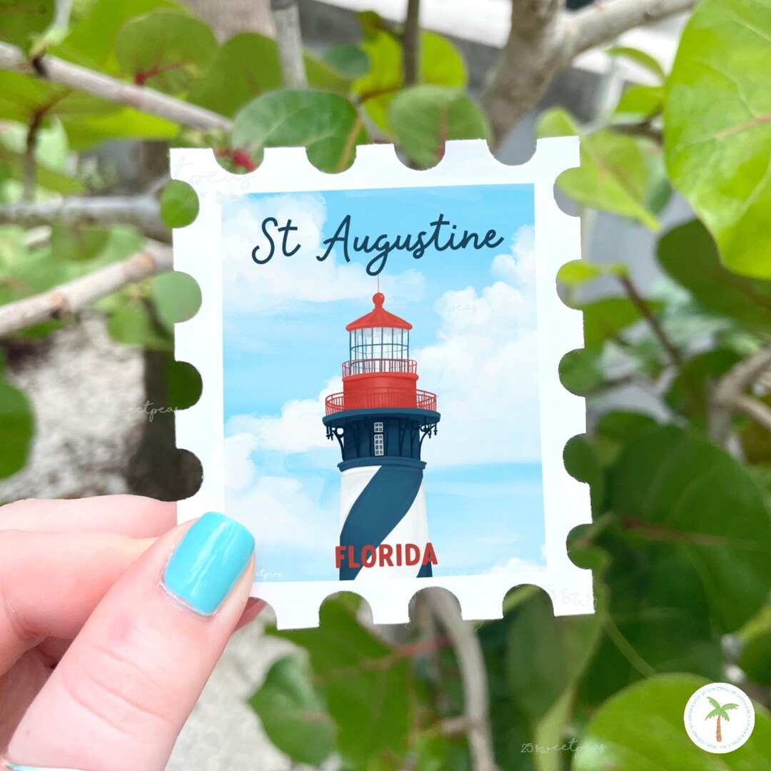 St Augustine Lighthouse Sticker, Anastasia Island Stamp, Florida Art ...