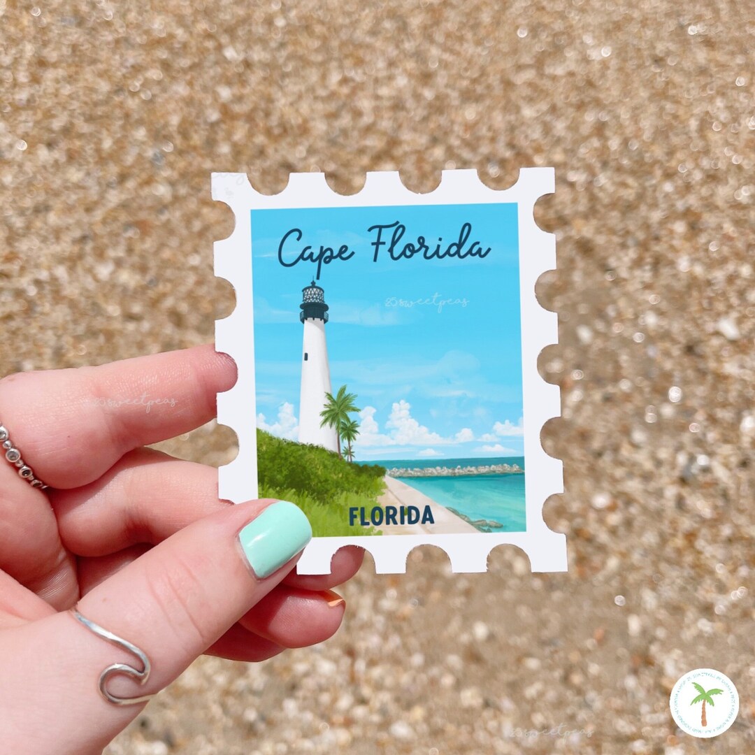 Cape Florida Lighthouse Stamp Sticker: Key Biscayne Art - Etsy