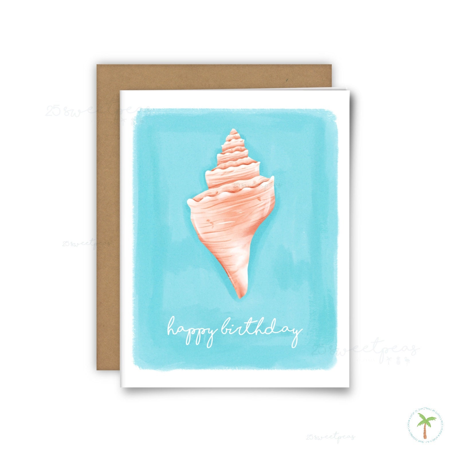 Conch Sea Shell Card Blank Card Beachy Birthday Card Birth - Etsy