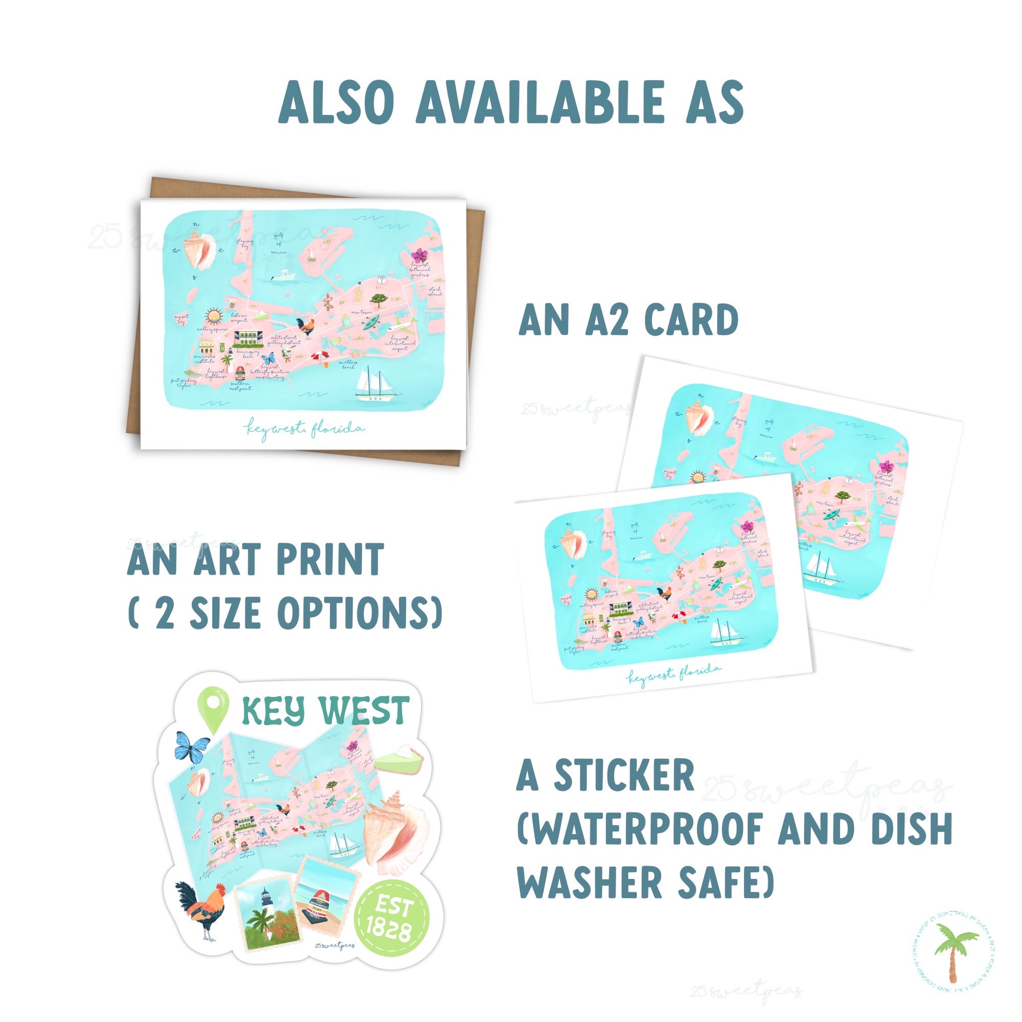 Key West Map Sticker: Florida Keys Vinyl Decal - Etsy
