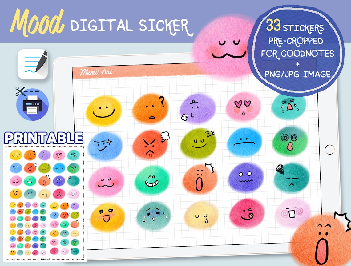 Mood Digital Stickers Emoticon Stickers Planner Stickers - Etsy