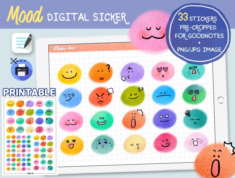 Mood Digital Stickers Emoticon Stickers Planner Stickers - Etsy