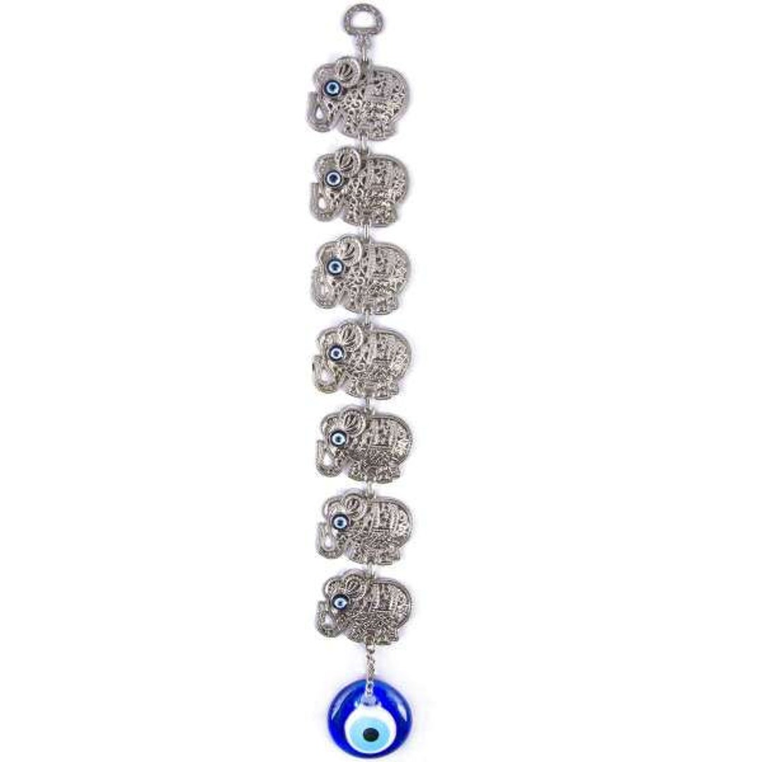 Evil Eye Wall Hanging With Seven Elephants, Turkish Eye With Elephants ...