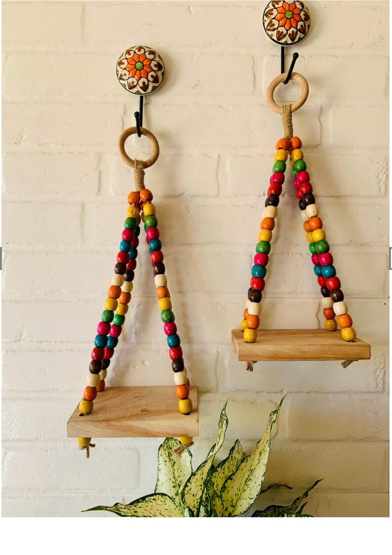 Colorful Beaded Mini Shelf With Mini White Bottle With Ceramic Hooks ...