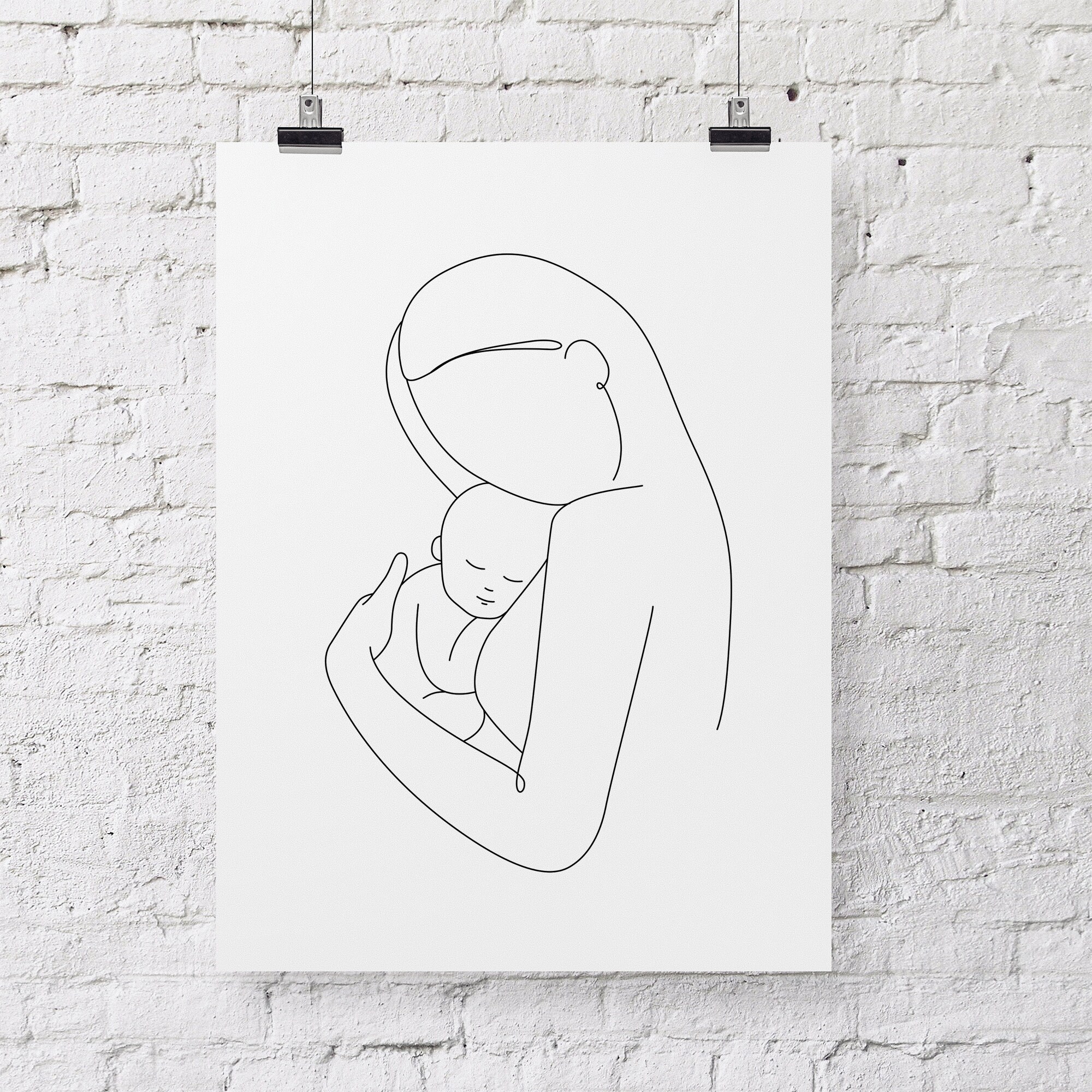 Mother Holding a Baby Print Mother and Baby Wall Line Art - Etsy