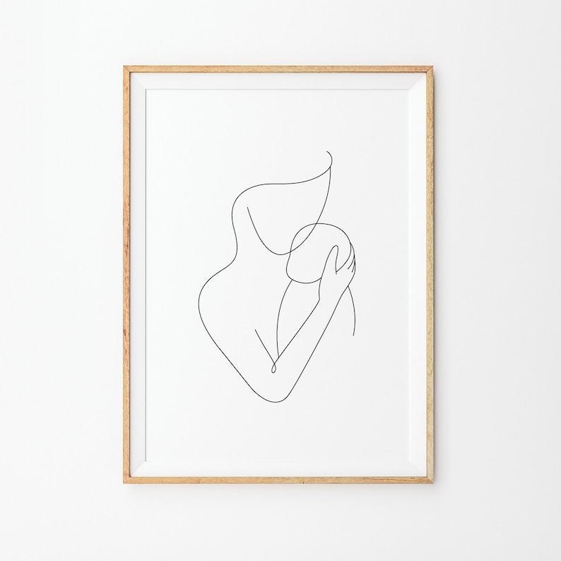 Mother Holding a Baby Print, Printable Nursery Line Art, Mother and ...