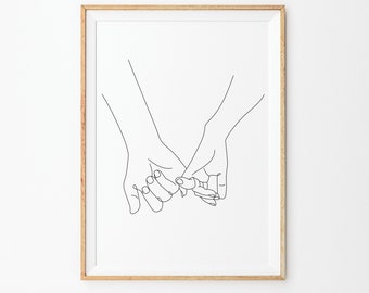 Pinky Promise Print, Line Art Poster, Printable Line Art, Minimal Pinky ...
