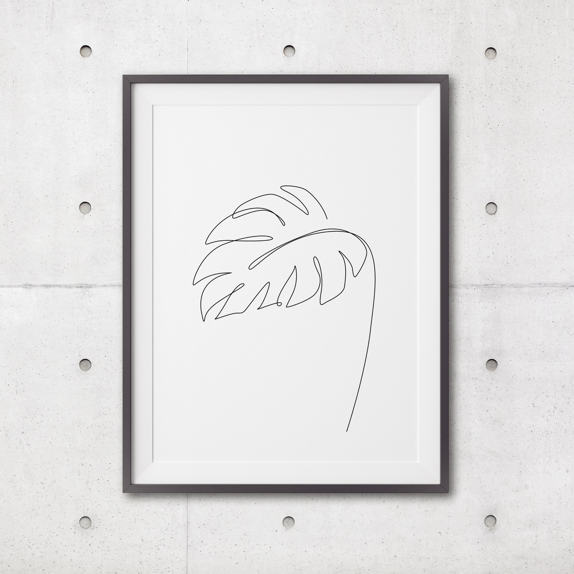 Monstera Leaf Line Art Print: Tropical Botanical Wall Decor (digital ...