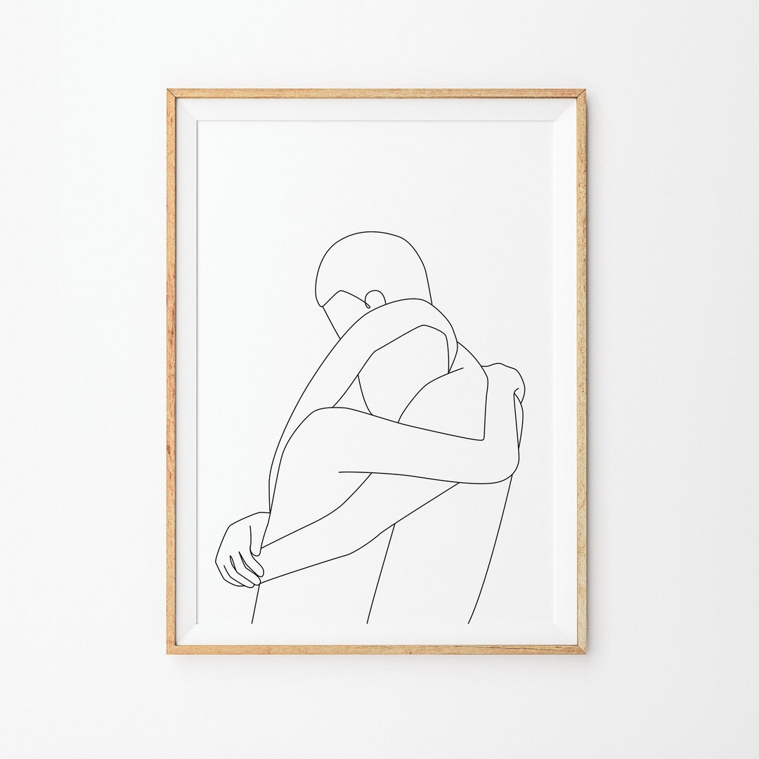 Couple Hug Line Art Print, Couple Line Drawing Print, Printable Line ...