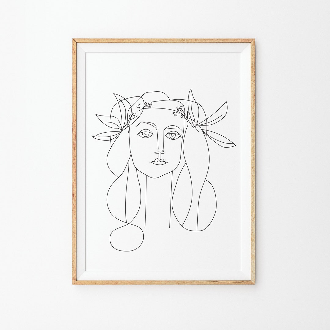 Pablo Picasso Line Drawing Print, Line Art Female Face, Printable ...