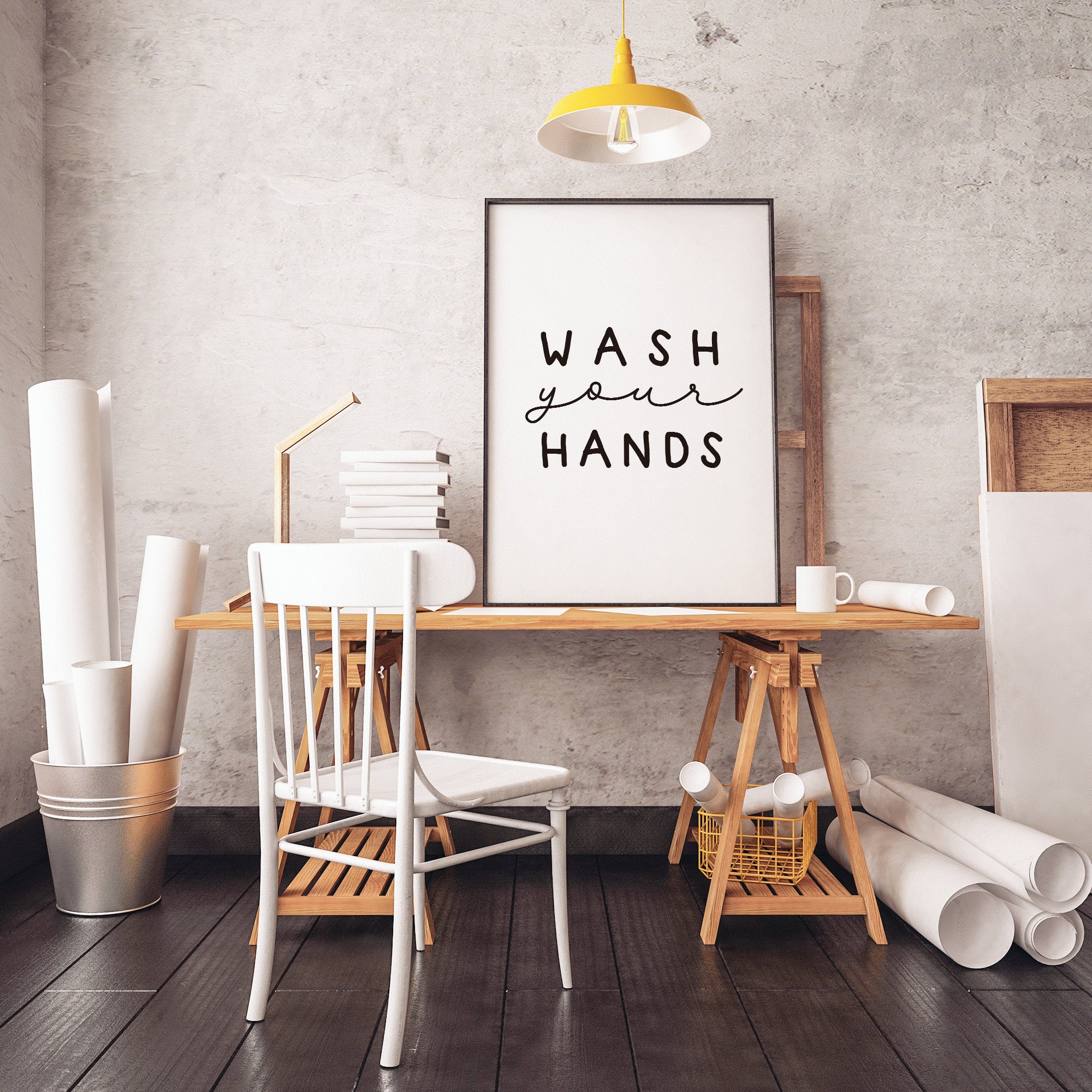 Wash Your Hands Art Print: Minimalist Bathroom Decor (digital Download ...