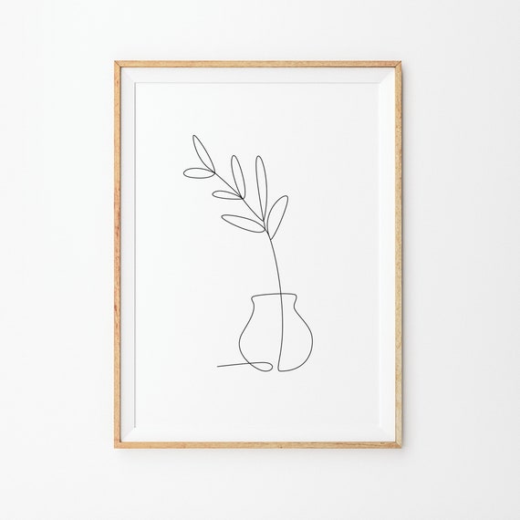 Flower Plants Line Art Print Simple Botanical Leaf Line Art | Etsy