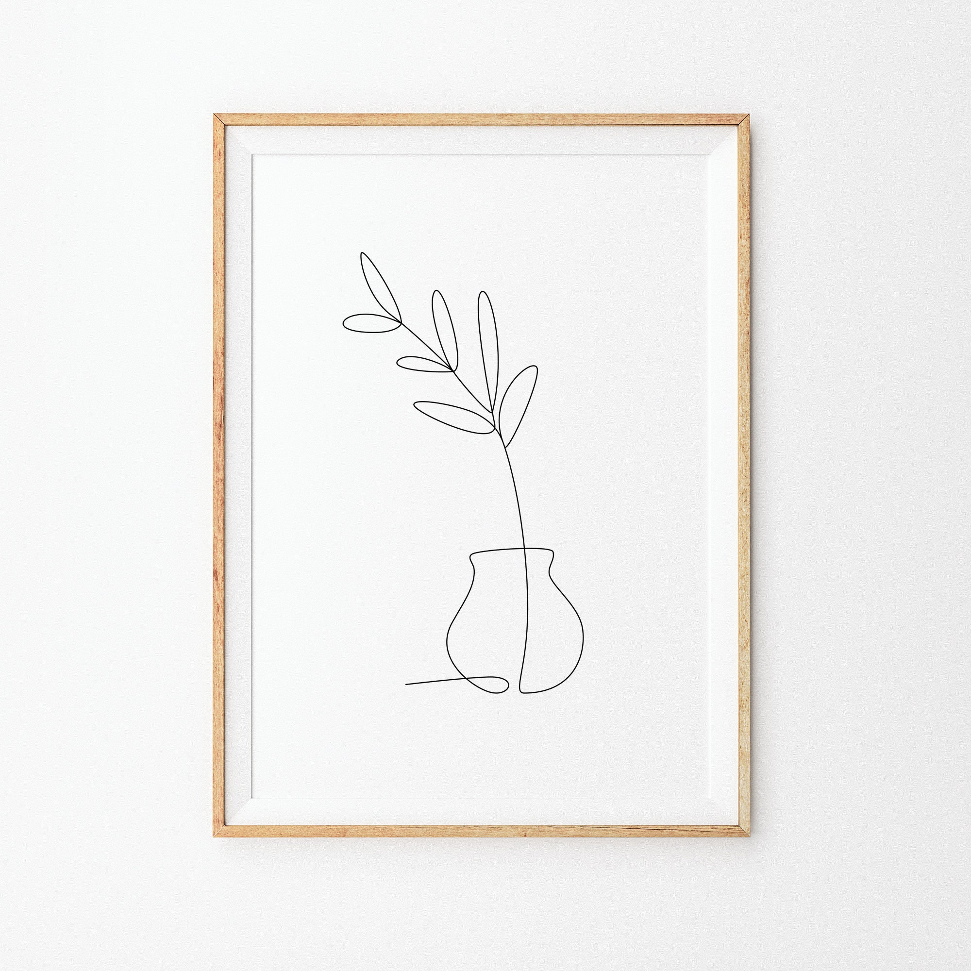 Flower Plants Line Art Print, Simple Botanical Leaf Line Art, Black ...