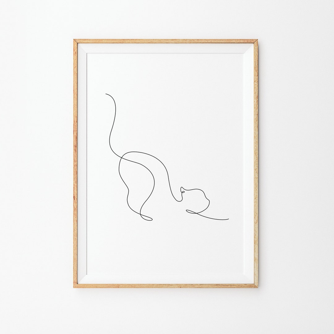 Stretching Cat Line Art Digital Print, Cat Line Art Print, Minimal Cat ...