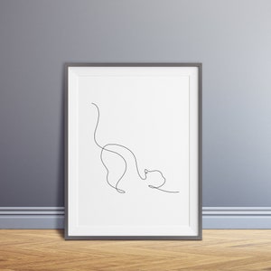 Stretching Cat Line Art Digital Print, Cat Line Art Print, Minimal Cat ...