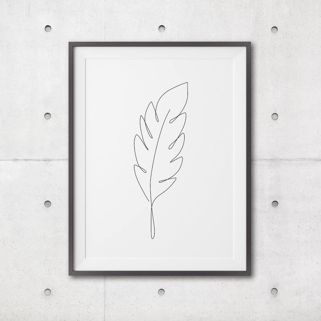 Minimalist Leaf Line Art Print, Printable Tropical Plant Art, Minimal ...