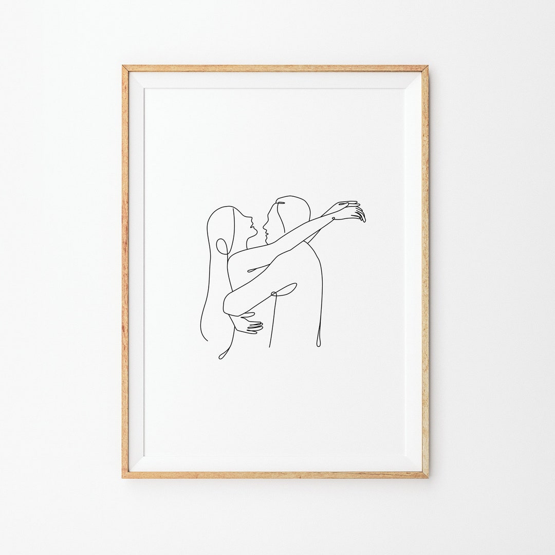 Abstract Couple Line Art Romantic Poster Couple One Line Art Body