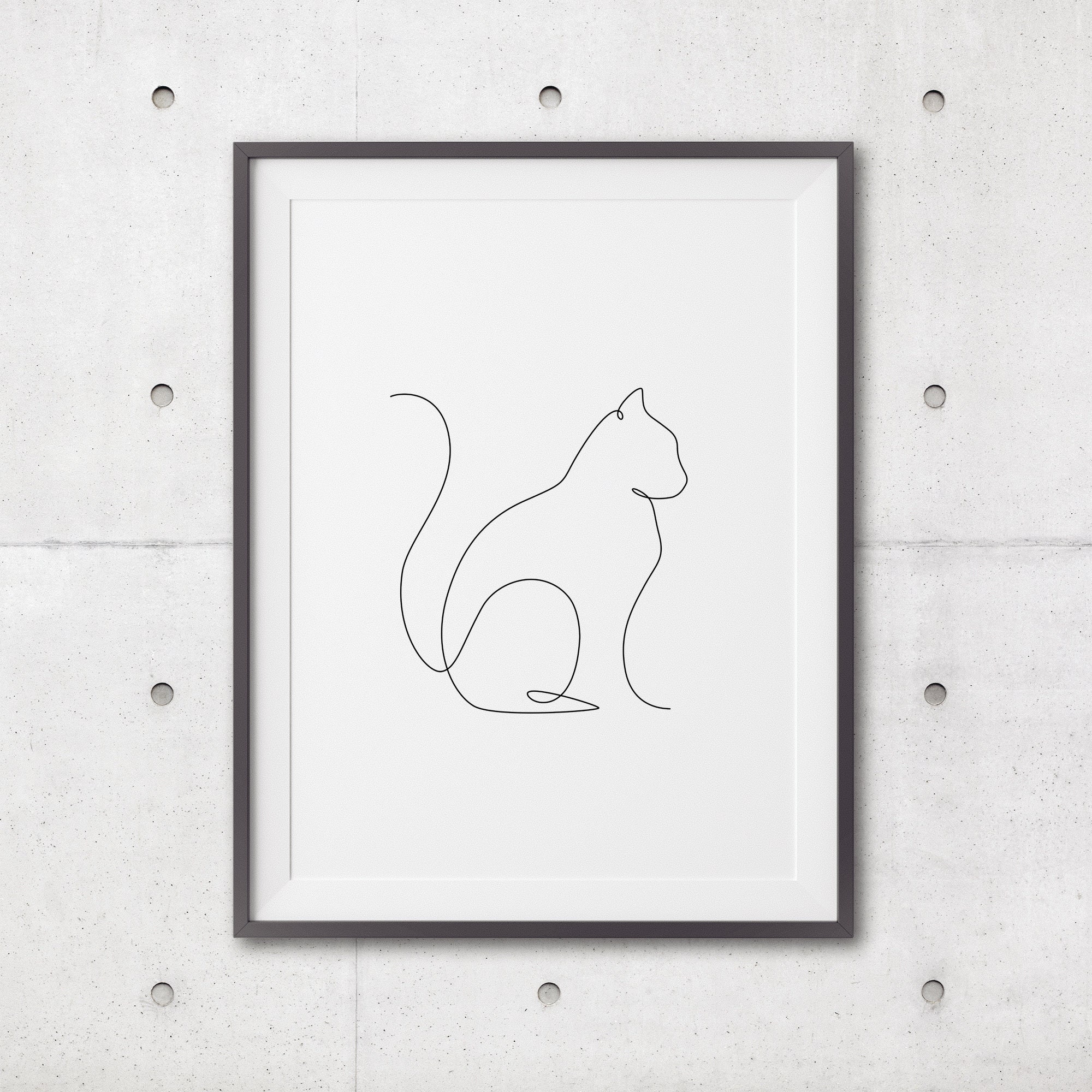 Cat Line Art Print, Minimal Wall Art, Scandinavian Print, Minimal ...