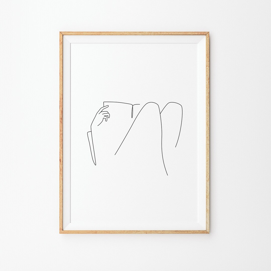 Woman Reading a Book Line Art Print, Book Hands Line Art Prints, Book ...