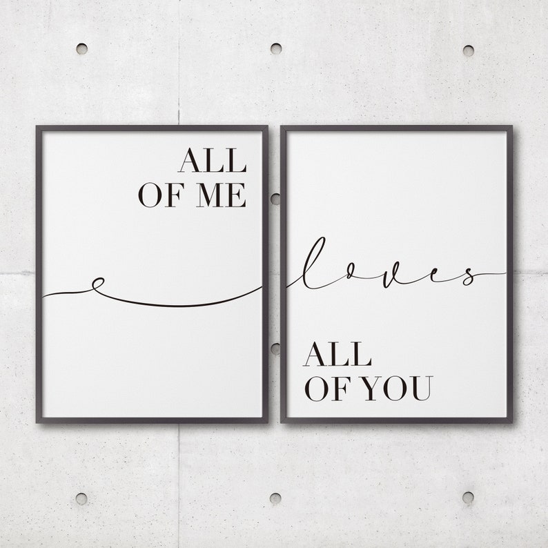 All of Me Loves All of You Print Set, Minimalist Typography (digital ...