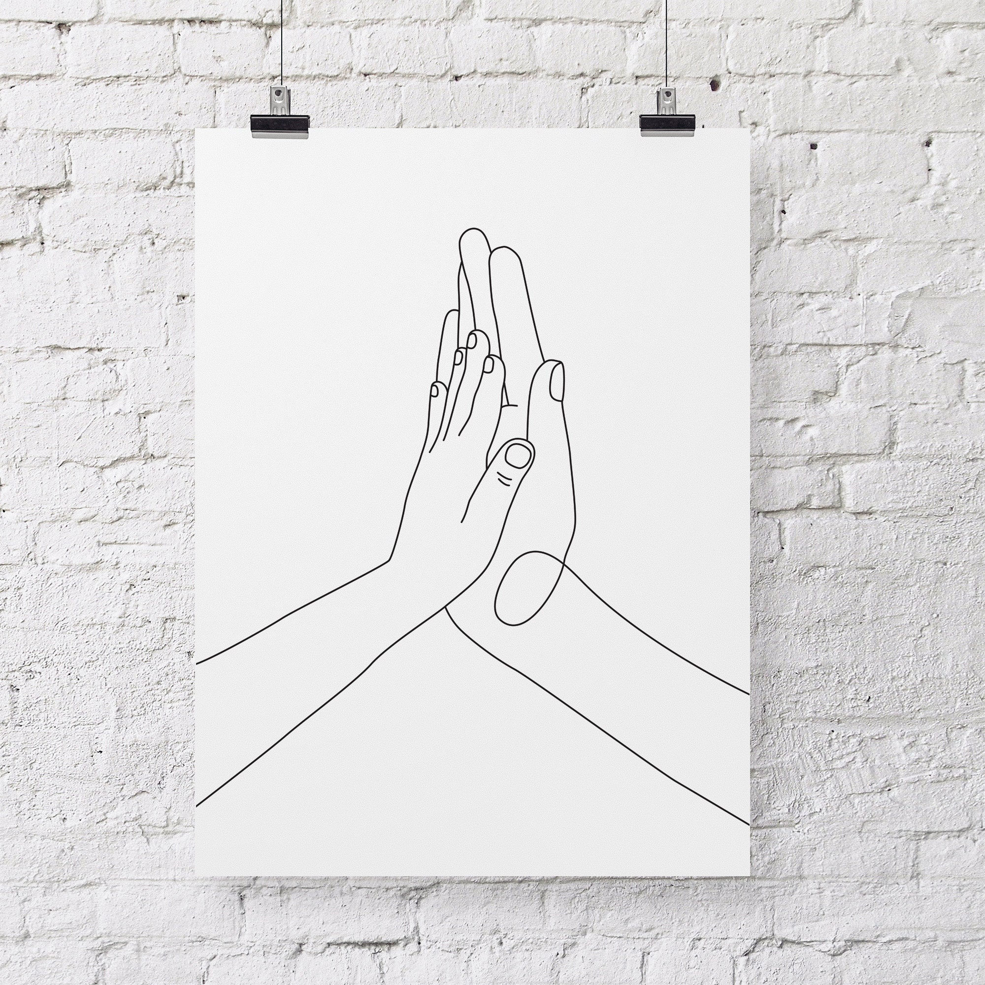 Hi Five Hands Print, Line Art Poster, Printable Line Print, Minimal Hi ...