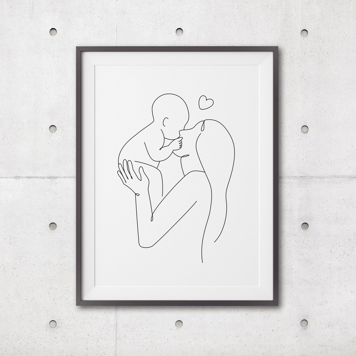 Kissing Mother and Baby Print, Mother and Baby Wall Line Art, Minimal ...