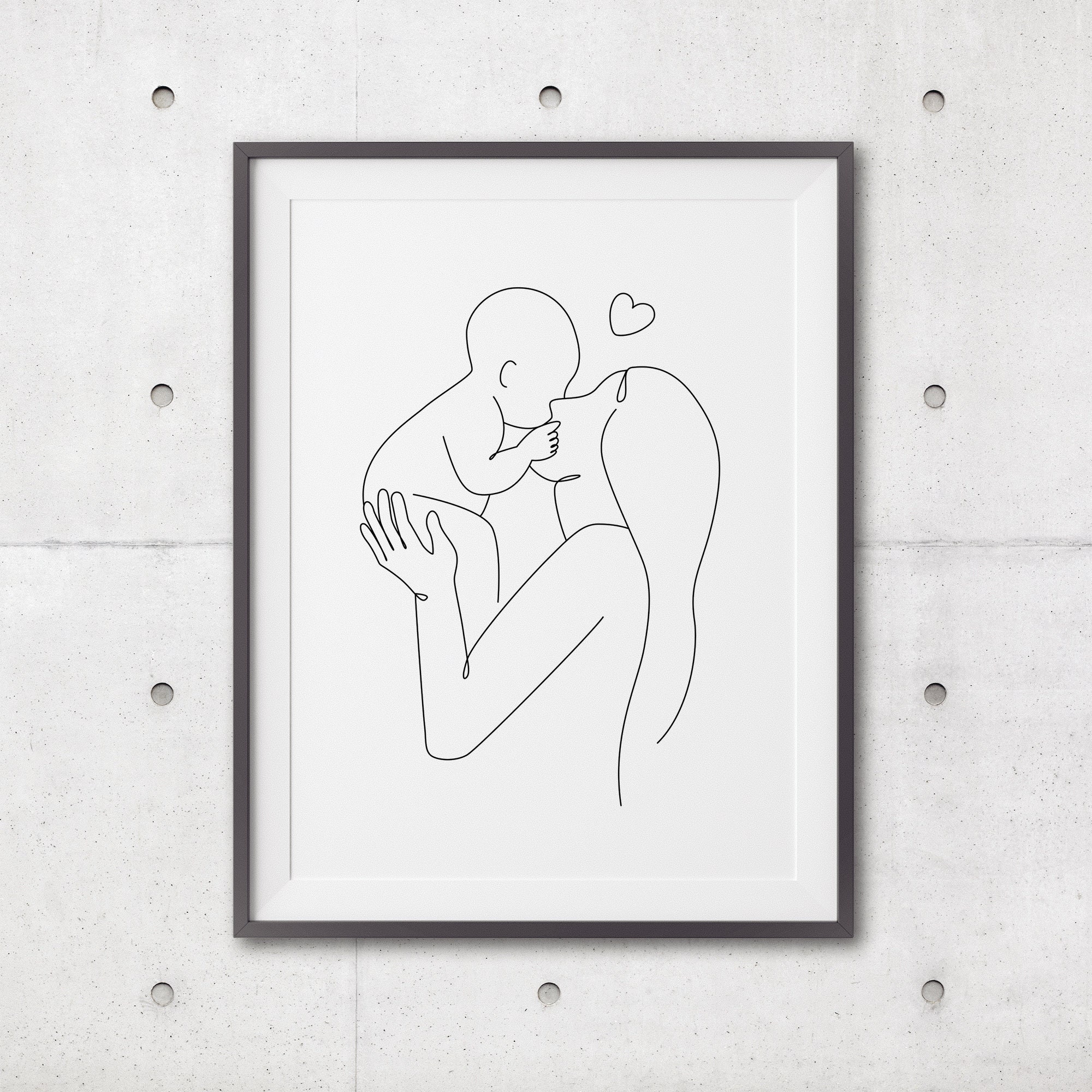 Kissing Mother and Baby Print, Mother and Baby Wall Line Art, Minimal ...